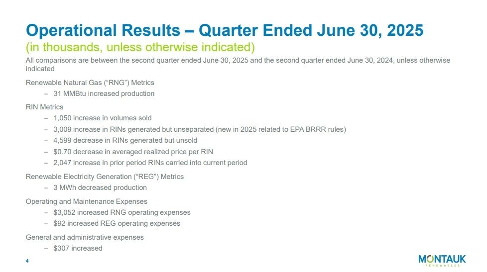 Montauk: RNG production unchanged in Q2, power production down slightly ...